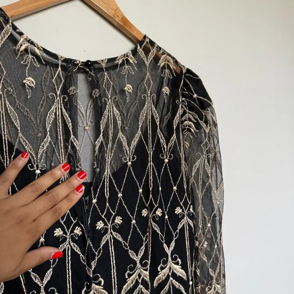 Cachet | Dresses | Vintage Cachet Bari Protas Dress Sheer Embroidered ...